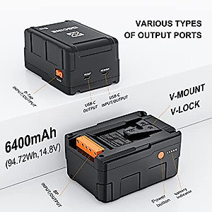 ZGCINE ZG-S95 V Mount V-Lock Battery 6400mAh(95Wh/14.8V) with D-TAP,USB-C,BP Input & Output, Mini Power Bank for Cameras, Camcorders, LED Lights, Monitors and Smartphone