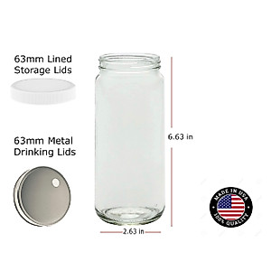 JARMING COLLECTIONS Reusable Smoothie Cups, Multi-Use Glass Bottles w/Lids & Straws, Reusable Iced Coffee Cups, Juice Bottles with BPA-Free Lids, Slushie Cup, Tea Cup, 16-oz