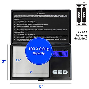 Smart Weigh Digital Pocket Gram Scale,100g x 0.01g Digital Gram Scale, Jewelry Scale, Food Scale, Kitchen Scale Black, Battery Included