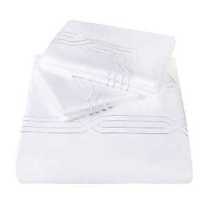 Superior Egyptian Cotton 1200 Thread Count Embroidered 3-Piece Duvet Cover Set, 1 Duvet Cover, 2 Pillow Shams, Bedding Essentials Decor, Soft Comforter Cover, King/California King, White-White