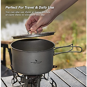 Boundless Voyage Titanium Pot Portable Camping Cookware Lightweight Cooking Pot Set for Outdoor Cooking Traveling Backpacking Hiking Trekking Picnic (3 Pcs Set)