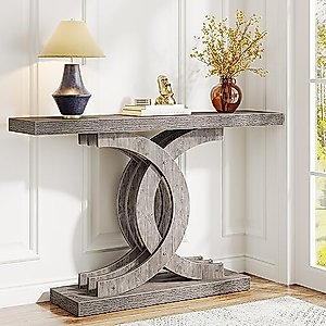Tribesigns Console Tables for Entryway, Modern Farmhouse 39-inch Entryway Table with Geometric Base, Wooden & Metal Hallway Table/Narrow Sofa Table/Accent Table for Entrance, Living Room (Grey)