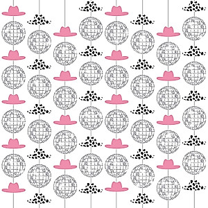 Peryiter 8 Pcs Cowgirl Bachelorette Party Decorations Glitter Cowgirl Disco Ball Garland String Western Cowgirl Party Hanging Decorations Cow Girls Hanging Swirls Whirl Streamers for Birthday Supplies