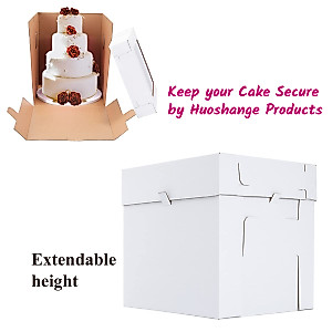 Huoshange Tall Cake Boxes for Tier Cakes,2 Sizes 4 Pack 10x10x12in and 12x12x12in,Sturdy Cardboard Cake Boxes Shipping in 2 3 Tier for Layer Tiered Cakes，Disposable Cake Containers