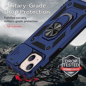 Hitaoyou iPhone 13 Mini Case, iPhone 13 Mini Case with Camera Cover & Kickstand Military Grade Shockproof Heavy Duty Protective Girls Women Boy Men Phone Case for iPhone 13 Mini 5.4'' Blue