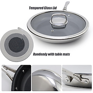 LC LICTOP 12 IN Non Stick Frying Pan with 12 IN Tempered Glass Lid Water Based Diamond Infused Black Ceramic Coating Layer Non Sticky PFOA Free Stainless Steel Cookware Dishwasher and Oven Safe