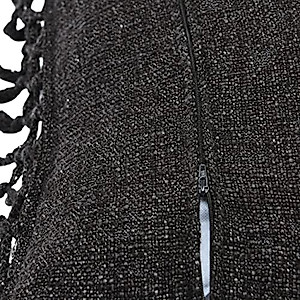 Creative Co-Op Cotton Slub Crochet and Fringe Pillow, 20" L x 20" W x 2" H, Black