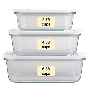 Sio GLASS storage containers with GLASS lids, NO PLASTIC, Set of 3, Airtight Small Medium Large for Food Meal Prep, Silcone Snapware Bowl Container