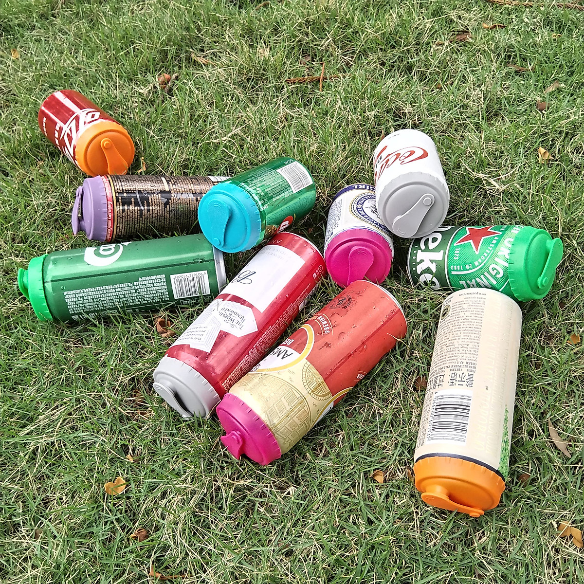 6 Pack Reusable Silicone Can Protector Lid or Covers with Resealable Nozzle for Standard Soda/Beverage/Beer Cans - Prevents Spills - Retains Fizz - BPA-Free