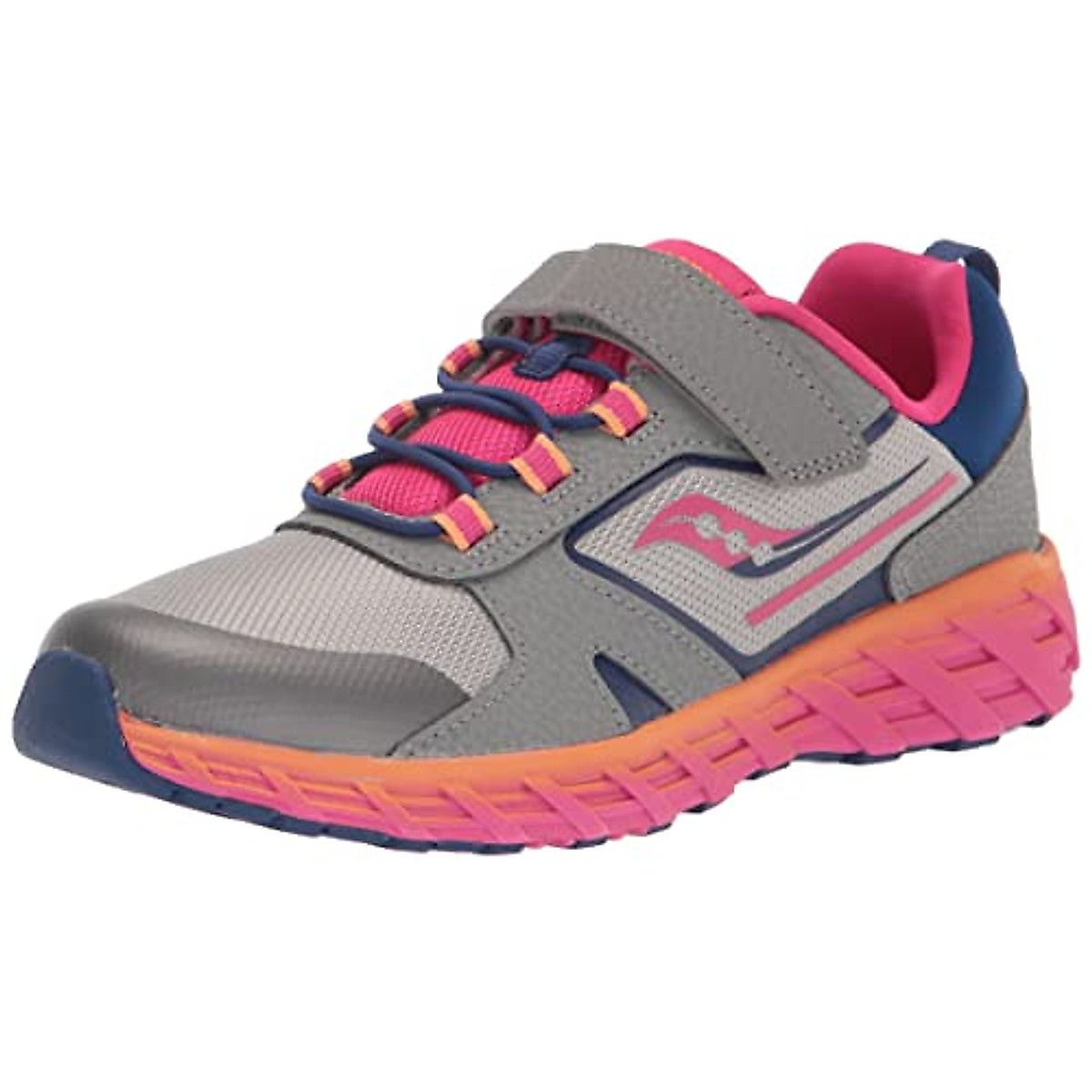 Saucony Wind Shield A/C Sneaker, Grey/Pink/Navy, 1.5 US Unisex Big Kid