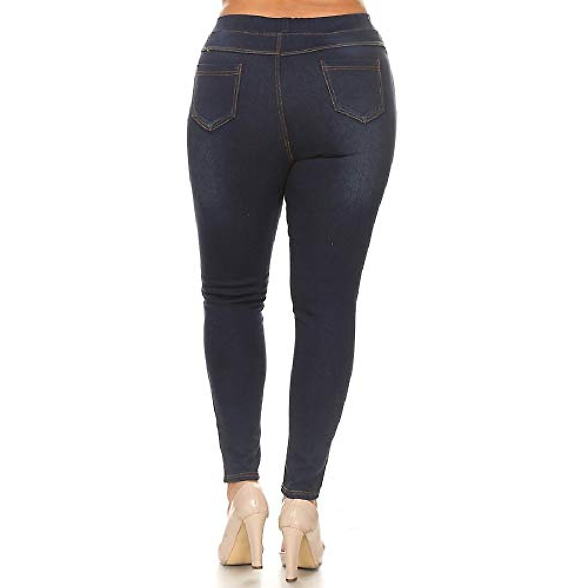 Jvini Women's Pull-On Skinny Jeans Stretch Skinny Denim Jeggings Classic Dark Blue Size 3XL