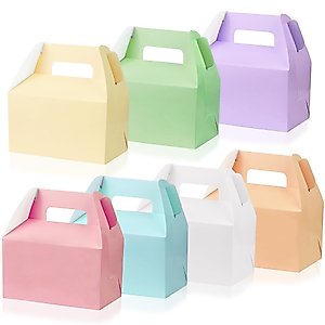 MUMULULU 28 PCS Colorful Gable Gift Boxes for Snacks Treats and Goodies 7 Pastel Shades Available Purple Green Pink Yellow Orange Blue and White for Birthday Party Favors