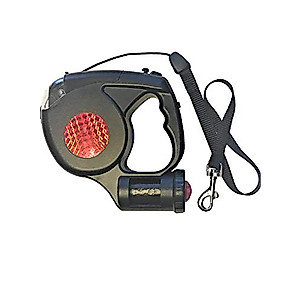 Sharper Image 3 in 1 Retractable Dog Leash with Flashlight and Waste Bag Dispenser (Black)