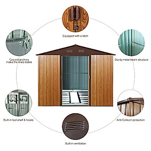 Lovtimber 10x8 FT Outdoor Storage Shed, Garden Tool House with Metal Floor Base, Double Sliding Doors, Air Vents, Storage Clearance for Backyard, Patio, Garage, Lawn, Coffee