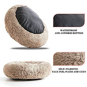 SunStyle Home Calming Pet Bed, M(24'x24'), Brown, 25 lbs, Polyester, Round, Stuffed, Sewn