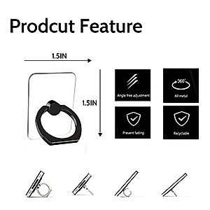 5 Pack Cell Phone Ring Holder Stand Transparent Phone Ring Holder 360° Degree Rotation Finger Ring Kickstand Compatible Various Mobile Phones or Phone Cases
