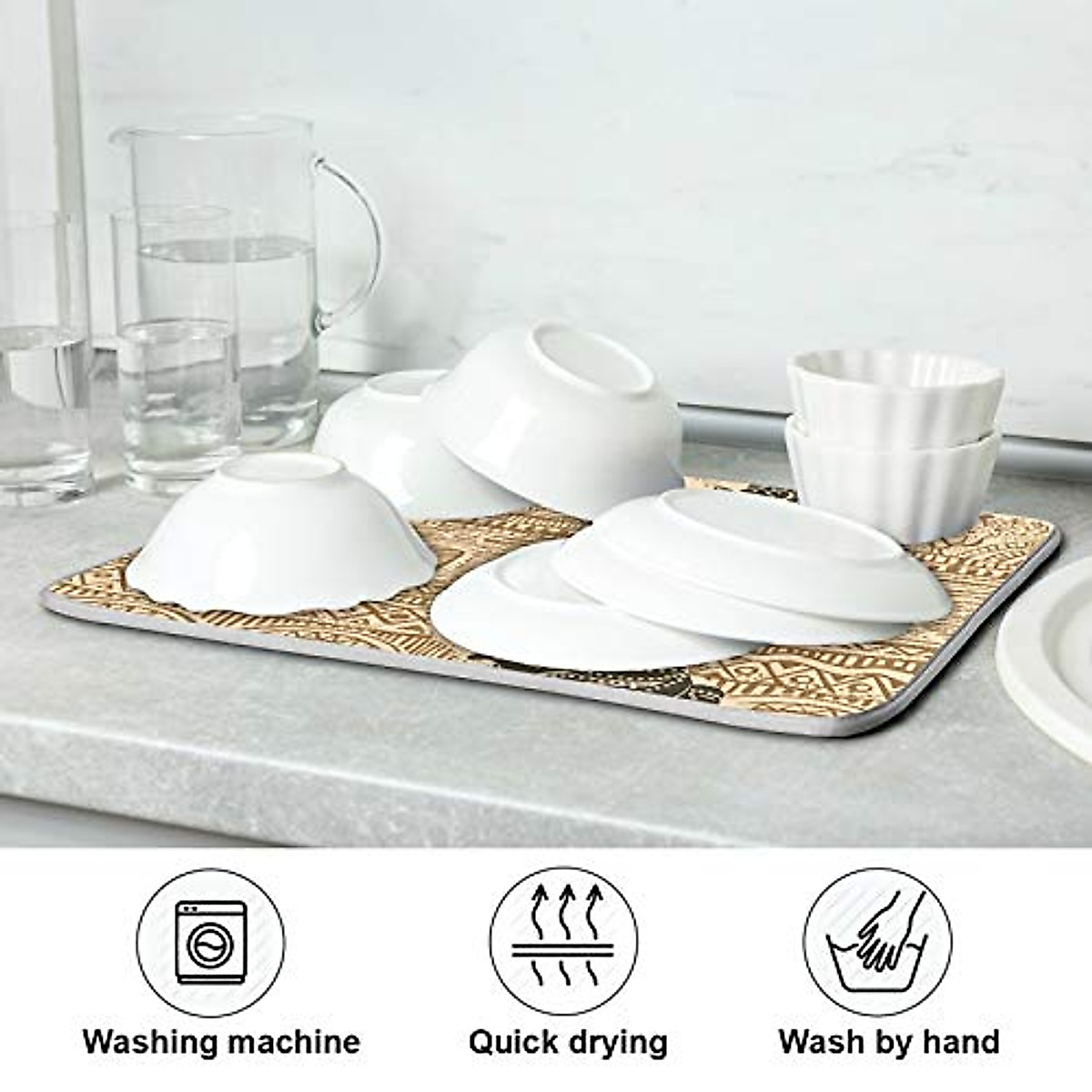 African Woman Silhouette Dish Drying Mat 24"x18" Absorbent Machine Washable Hanging Fast Dry Pad Dish Protective Mat for Kitchen Countertop Heat Resistant Dinner Table Mat