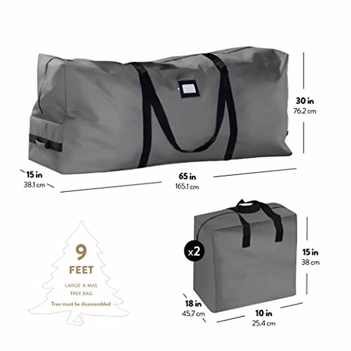 Zober Christmas Tree Storage Bag - for Artificial Trees up- to 9-Ft. Tall - Garland Bag, (2 pc set) Durable Waterproof Material With Stitched Reinforced Carrying Handles