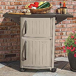 Suncast New Portable Outdoor Patio Prep Serving Station Table & Cabinet (2 Pack)