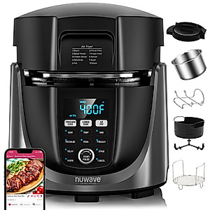 Nuwave Duet Air Fryer and Electric Pressure Cooker Combo with 2 Switchable Lids, 300 FoolProof One-Touch Presets, Crisp&Tender Tech, 6QT Heavy-duty Stainless Steel Pot, 15+ Safety Features, Max 105Kpa