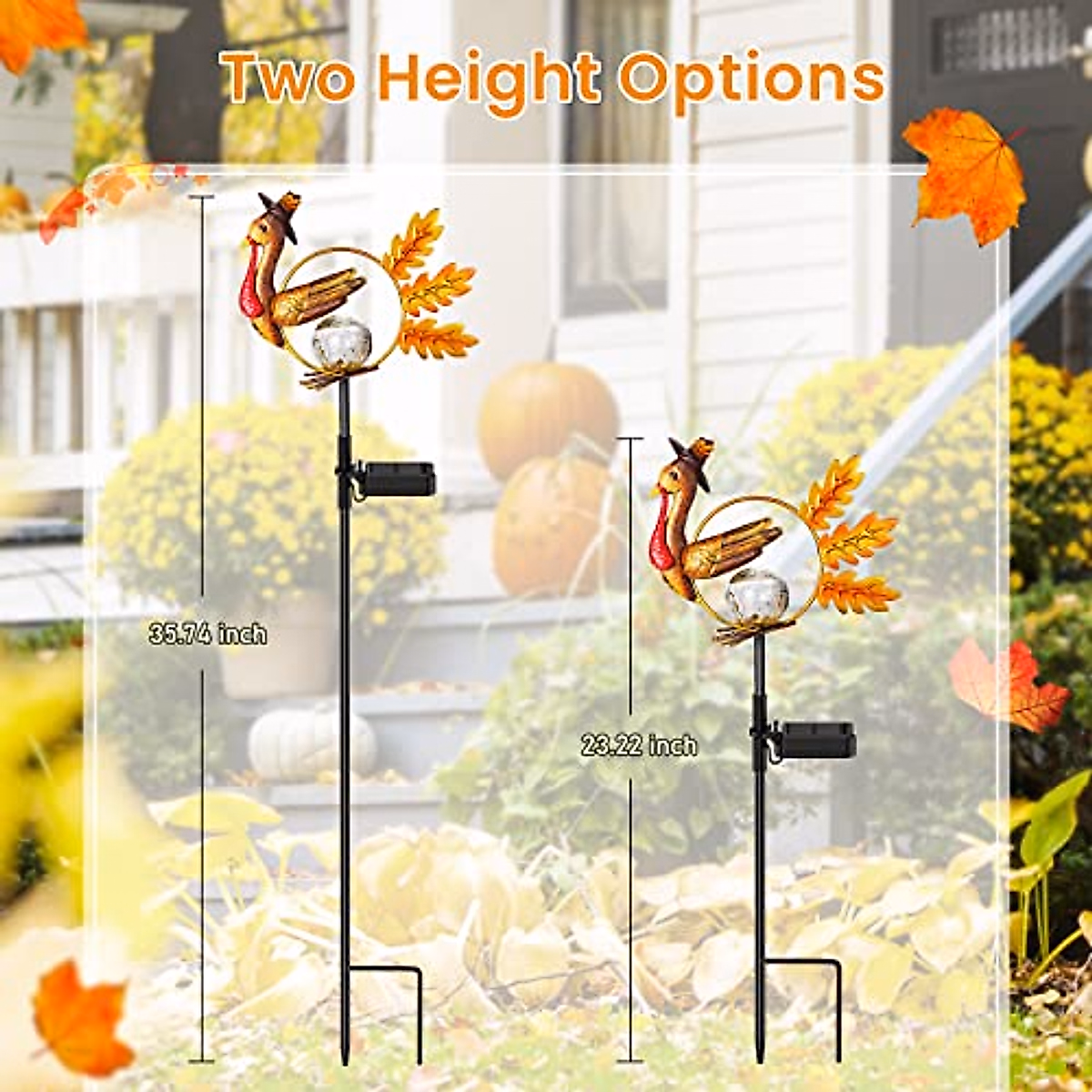 Thanksgiving Decorations Outdoor, 2 Pack AHAORIGIN Solar Turkey Fall Decorations, 36" Solar Powered Metal Turkey Garden Stakes Lights, Auto ON/Off Waterproof Thanksgiving Yard Pathway Outdoor Decor