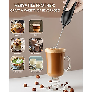 Homradise Milk Frother Rechargeable, Electric Milk Frother Handheld USB-C Powerful Coffee Frother Milk Foam Maker for Coffee Latte, Cappuccino, Mocha, Macchiato, Frappe and Protein Powder -Black