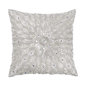 Hand Beaded Decorative Pillow Cover -16x16 Inch - Silver, Handwoven Pillow, Handmade by Skilled Artisans, A Beautiful and Elegant Accessory to Dress up Your Couch, Sofa and Bed - Only Cover - 2 Pack