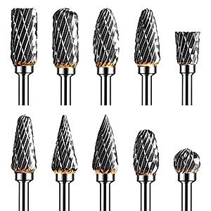 Tungsten Carbide Rotary Burr Set with 1/8" Shank, Double Cut Carving Bits for Rotary Tool Accessories for DIY Woodworking, Polishing, Drilling