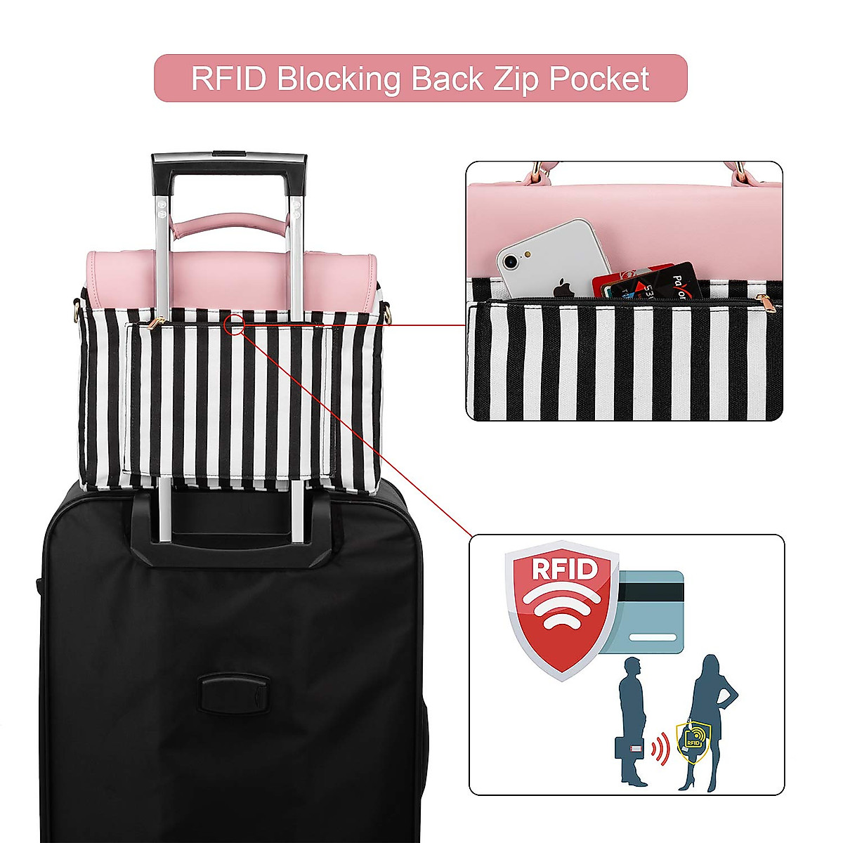 LOVEVOOK Computer Bag for Women Laptop Messenger Bag for Work College, Slim-Pink, 15.6-Inch