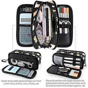 Fustylead Cute Cartoon Shiba Inu Dog and White Daisy Flower Large Pencil Bag Storage Pen Case Makeup Pouch Stationery Bag for School College Office Organizer