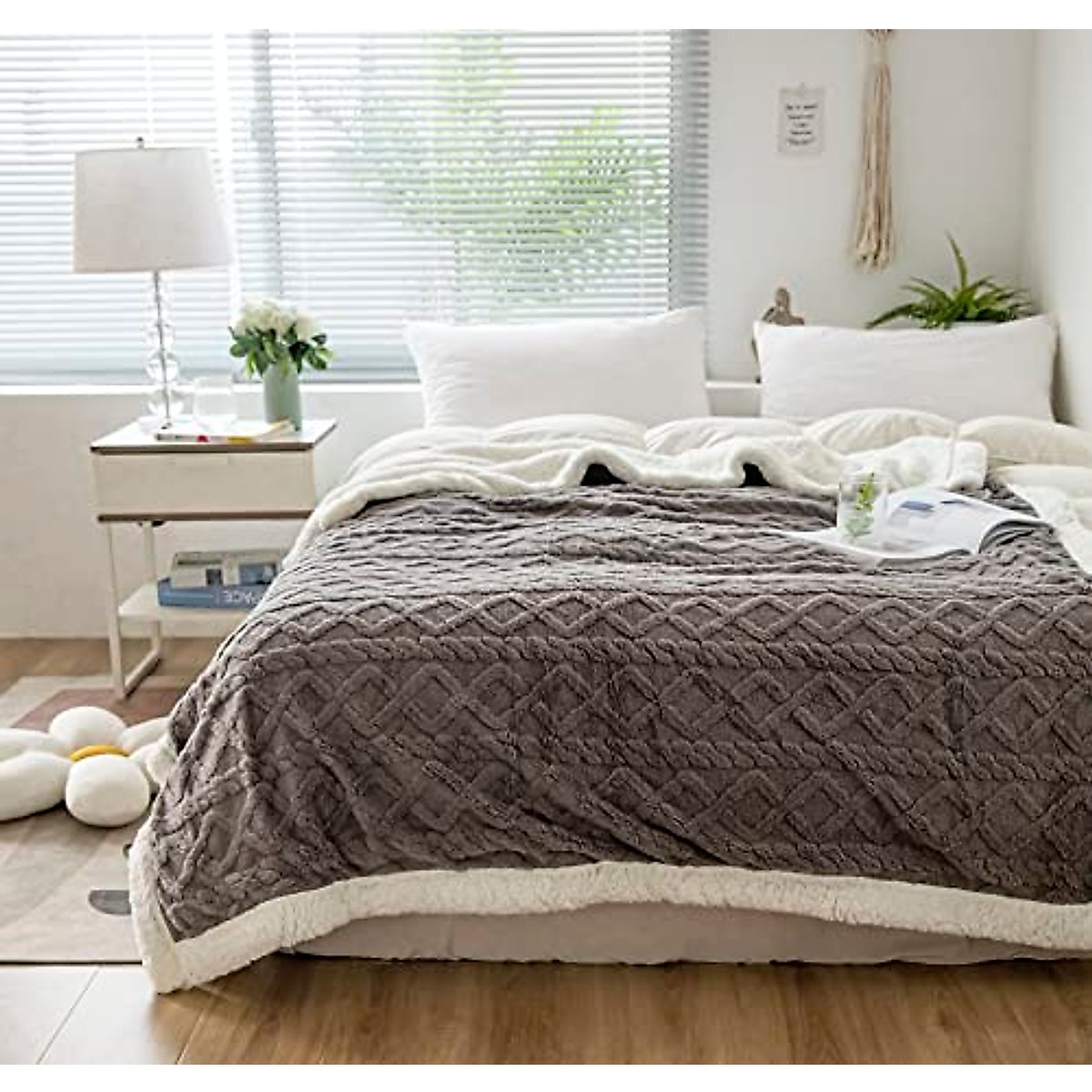 Thick Sherpa Throw Blanket Fleece Plush Blanket for Couch Sofa Boho Pattern Soft Warm Blanket for Winter,Gray,60“x80