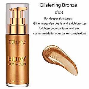 Liquid Body Luminizer, Bronze Highlighter All In One Makeup Illuminator, Smooth Shimmer Body Oil Glow Waterproof For Face & Body, Long Lasting Moisturizing (#03 Glistening Bronze)