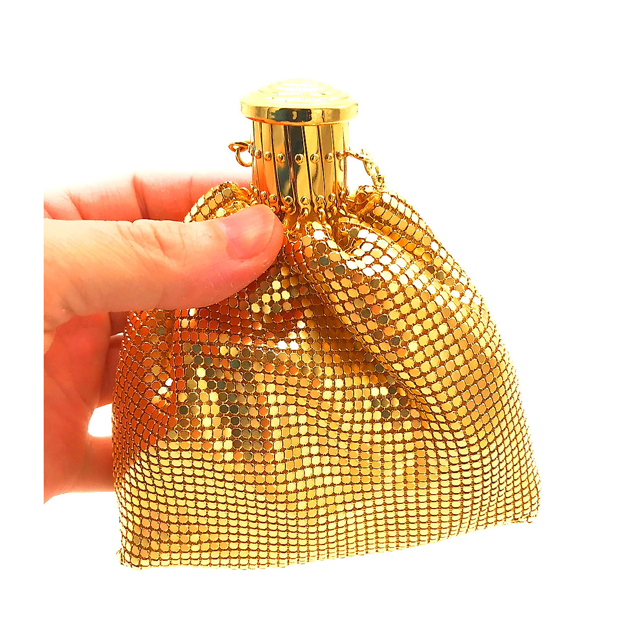 Vintage Evening Clutch Purse Metal Mesh Gatsby Bag for Cocktail Party Prom Wedding Banquet (Gold) XXX-Small