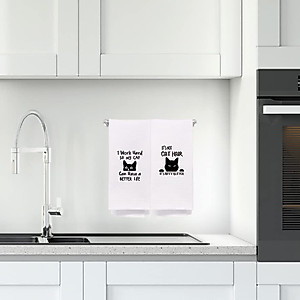 NEGIGA Cat Kitchen Towels and Dishcloths Sets 24x16 Inch Set of 4, Funny Black Peeking Cat Decor Decorative Dish Hand Tea Bath Towels for Kitchen Bathroom,Cat Lovers Girls Gifts