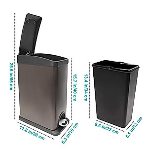 CTETC Slim Dark Bronze Stainless Steel Trash Can with Lid Soft Close and Removable Inner Wastebasket, Rectangular Small Garbage Can for Bathroom Bedroom Office, Anti-Fingerprint Finish, 2.1Gal/8L