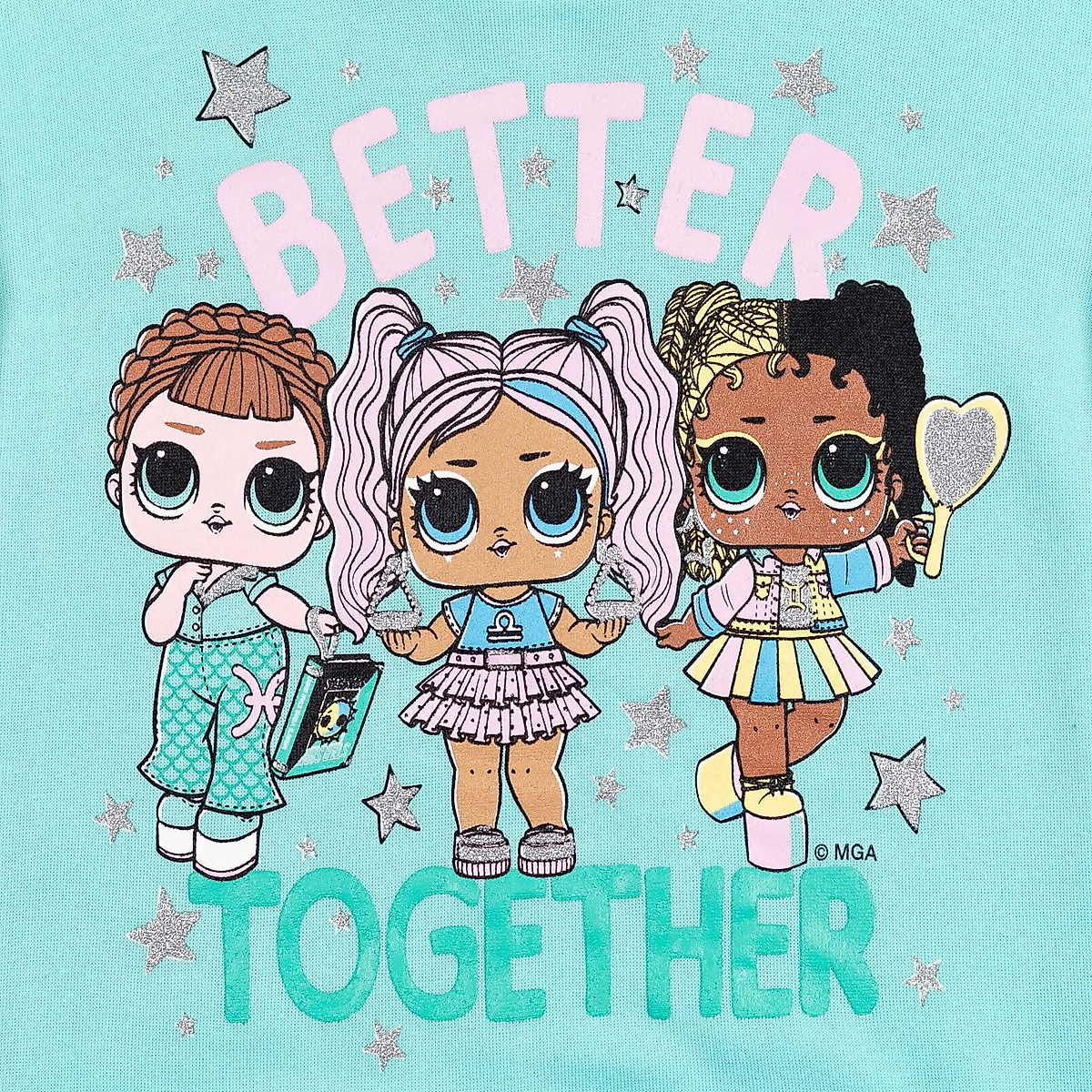 L.O.L. Surprise! Unity Flipside Marine Q.T. Little Girls Fleece Pullover Sweatshirt and Jogger Pants Set Pink/Green 6-6X