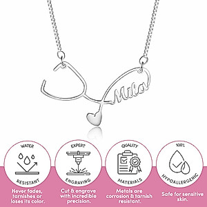 Stethoscope Necklace - Personalized Stethoscope Pendant With Name - Nurse Necklace - Doctor Necklace - Nurse & Doctor Graduation Gift (Sterling Silver)