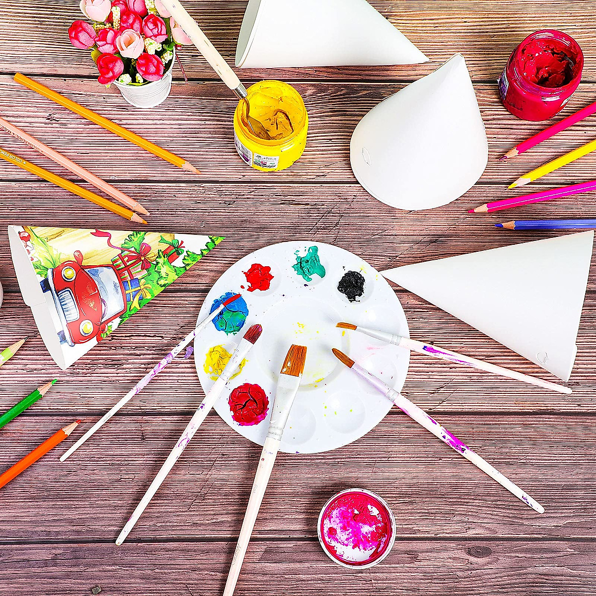 60 Pieces White Party Cone Hats Party Paper Cone Hats White Party Paper Hats for Adults DIY Art Craft Birthday Party Supplies, 6.5 x 4.1 Inch