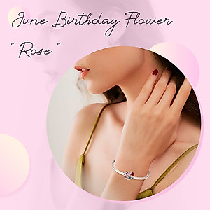 NINGAN June-Rose &Butterfly Birth Charm for Bracelets 925 Sterling Silver Pendant Bead with Cubic Zirconia Birthday Jewelry Gifts for Women Wife Mom Her