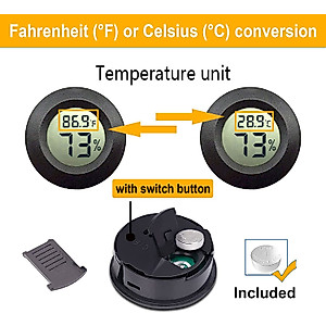 2 Pack Mini Digital Hygrometer Thermometer Gauge, Indoor Outdoor Temperature Humidity Meter for Greenhouse Humidors Incubators Reptile Terrarium Jars, Fahrenheit (℉) or Celsius(℃) (4)