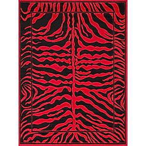 Modern Animal Print Skin Red & Black Area Rug Zebra Bordered African Carpet (5’ 3” X 7’ 5”)