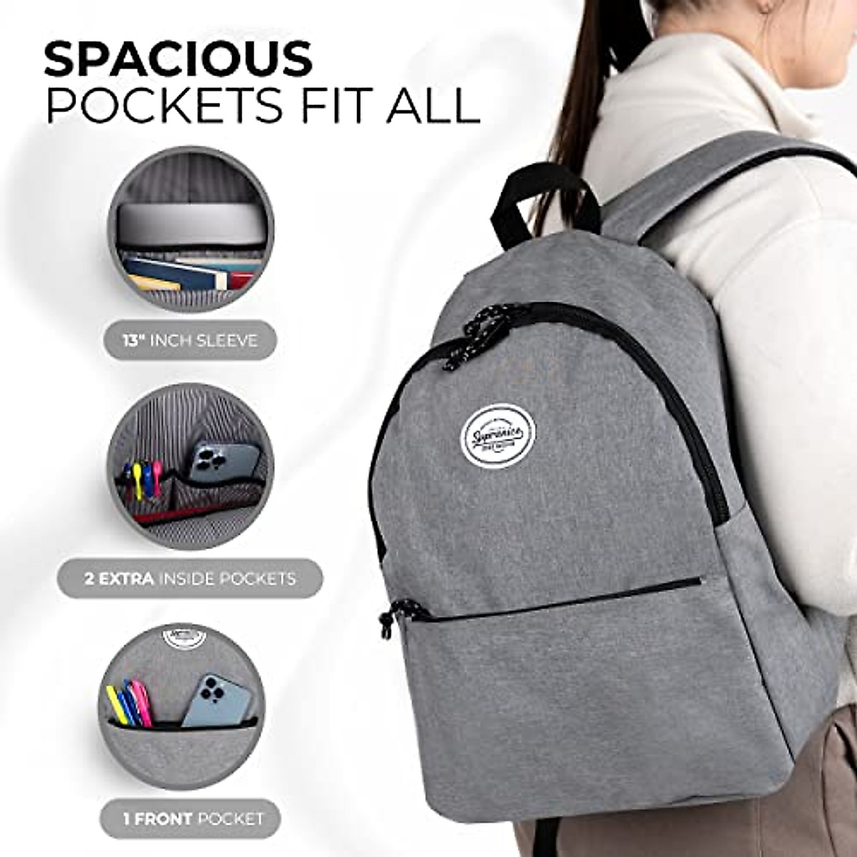 SUPRANICE Everyday backpack for boys girls millde high school, leisure, work - with 13" laptop compartment, 18 L, Comfortable Well Padded Lightweight Day Pack for Men Women