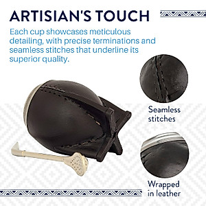 THEARG | Yerba Mate Gourd Set with Stainless Steel Straw | Handmade Leather Yerba Mate Cup and Bombilla Set from Argentina - Beach Essentials - Idea for Gifts | Travel Cup Mate