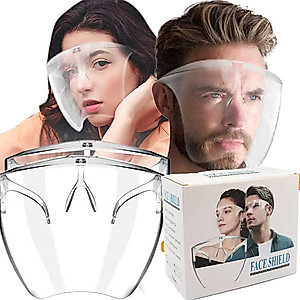 【2PACK】New Transparent Goggle Sunglasses Full Cover,Anti Fog Clear Plastic Face for Adults,See Through Mouth and Nose Facial Clear Face ,Clear Face_ ,Cover Glasses,Crystal Clarity,Reusable,Visor
