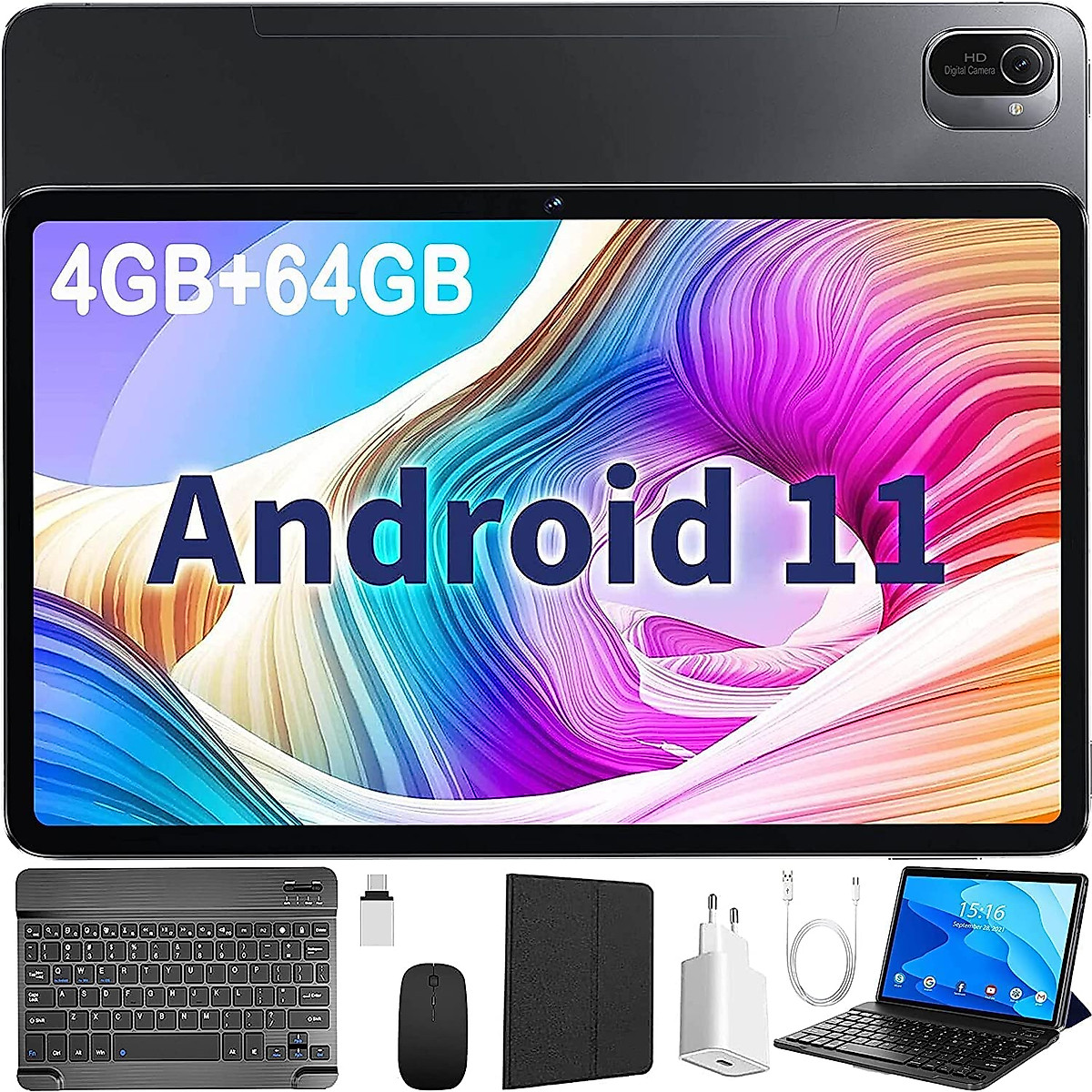 AOYODKG 2023 Newest Tablet with Keyboard 10 Inch, Android Tablet Newest Octa-core Processor, 64GB ROM + 4GB RAM Storage, 256GB Expandable, 2 in 1 Tablet with WiFi, GPS, 1920x1200 HD Display -Black