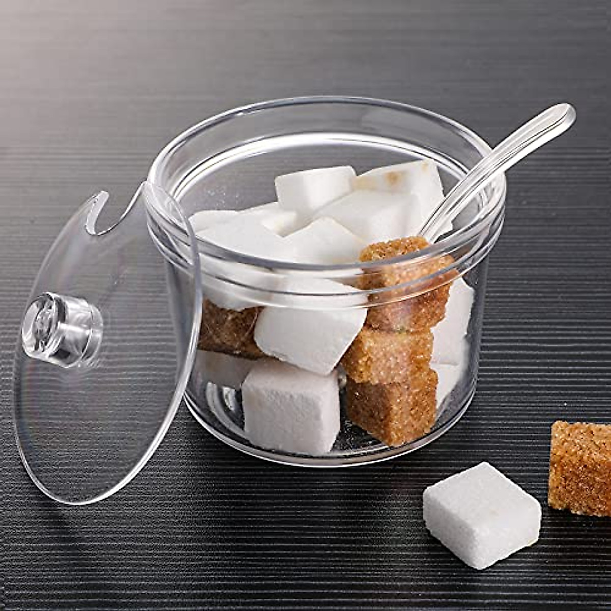 Patelai 4 Pieces Sugar Bowl Acrylic Clear Sugar Bowl with Lid and Salt Spoon Storage Sugar Jar with Airtight Lid for Sugar, Salt, Tea, Spices, Herbs, Condiments (7.1 oz)