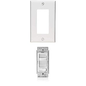 Leviton 122-80401-NW 1-Gang Decora/GFCI Device Wallplate with 6674-P0W SureSlide Universal 150-Watt LED and CFL/600-Watt Incandescent Dimmer, White