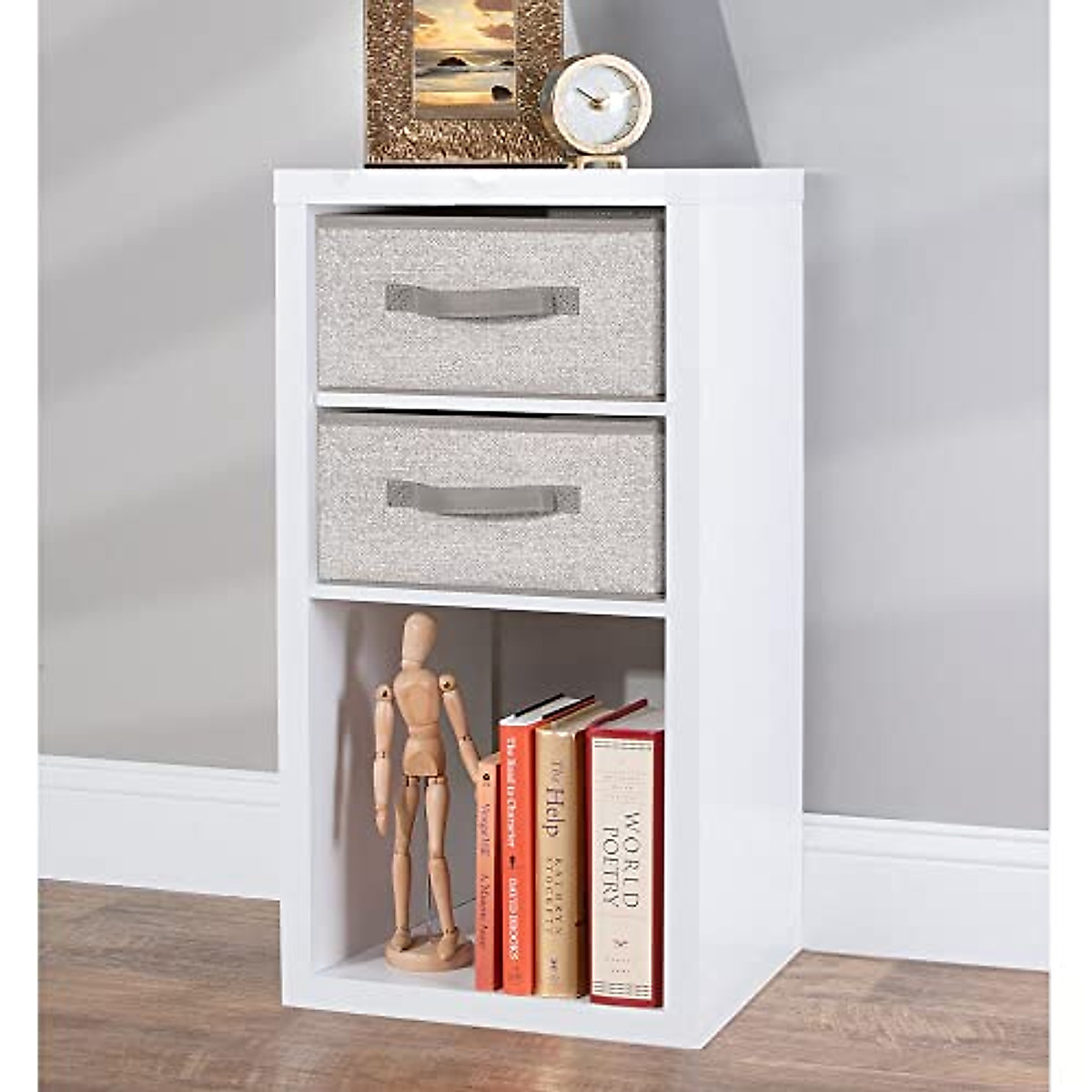 mDesign Soft Fabric Closet Organizer Box with Front Pull Handle for Shelves in Bedroom, Bathroom, Home Office - Holds Clothing, Linens, Accessories - Lido Collection - 8 Pack - Linen/Tan