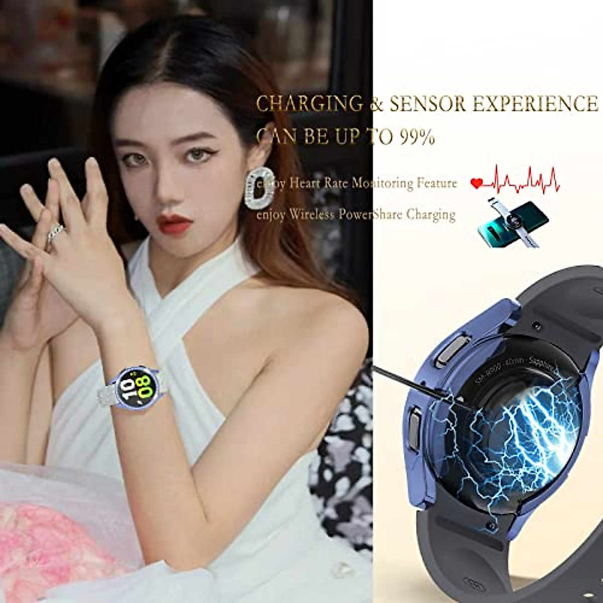 9Pack Cases Compatible with Samsung Galaxy Watch FE 40mm 2024/Watch 5 40mm/Watch 4 40mm Screen Protector, Soft Face Cover + Bling Diamonds Full Protective Bumper Galaxy Watch 5/4/FE 40mm Accessories