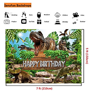 Sensfun Dinosaur Park Birthday Backdrop Dinosaurs World Happy Bday Banner Photography Background for Kids Tropical Safari Jungle Dino Theme Birthday Party Decorations Supplies Photo Booth Props 7x5ft